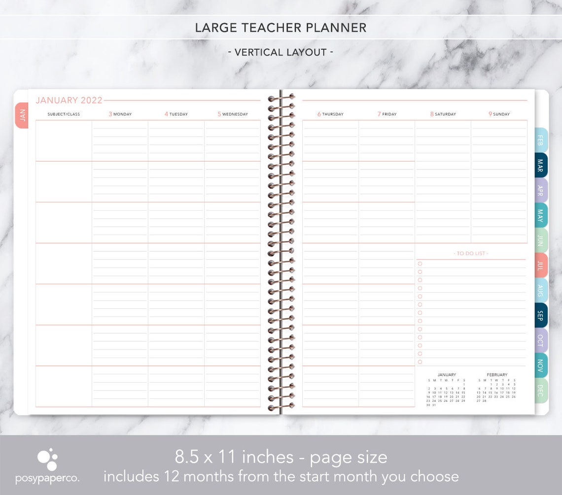 VERTICAL TEACHER PLANNER Teacher Planner 8.5x11 2022-2023 - Etsy