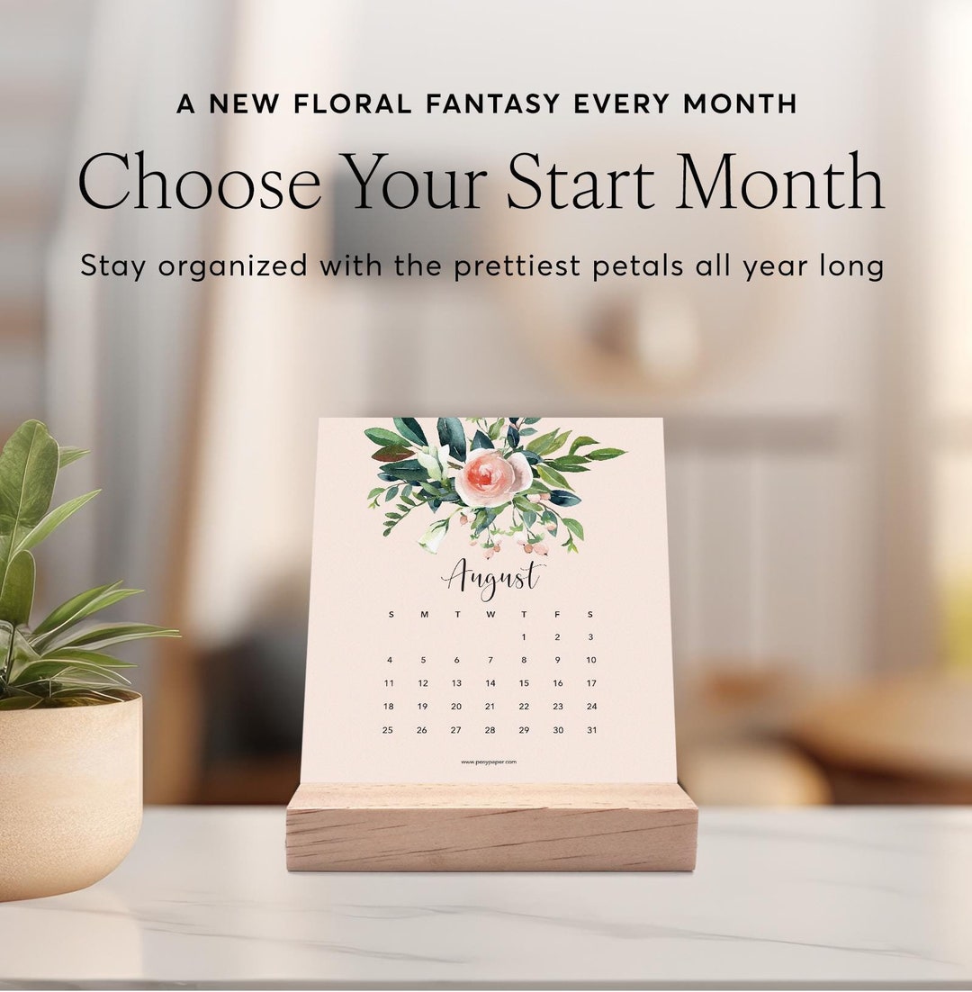 2026 Floral Desk Calendar With Wood Stand | 2025-2026 Monthly Calendar ...