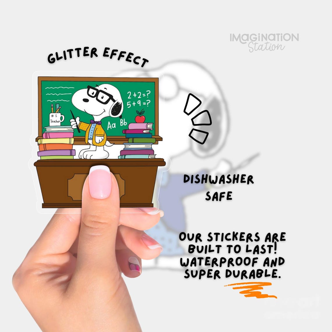 Peanuts Inspired Snoopy Teacher Sticker - Glitter Glossy Vinyl Decal ...