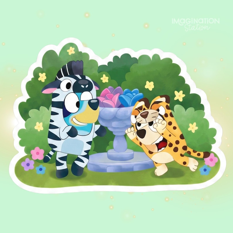 Bluey and Bingo Sticker, Waterproof Vinyl Animal Pajama Onesie Decal ...