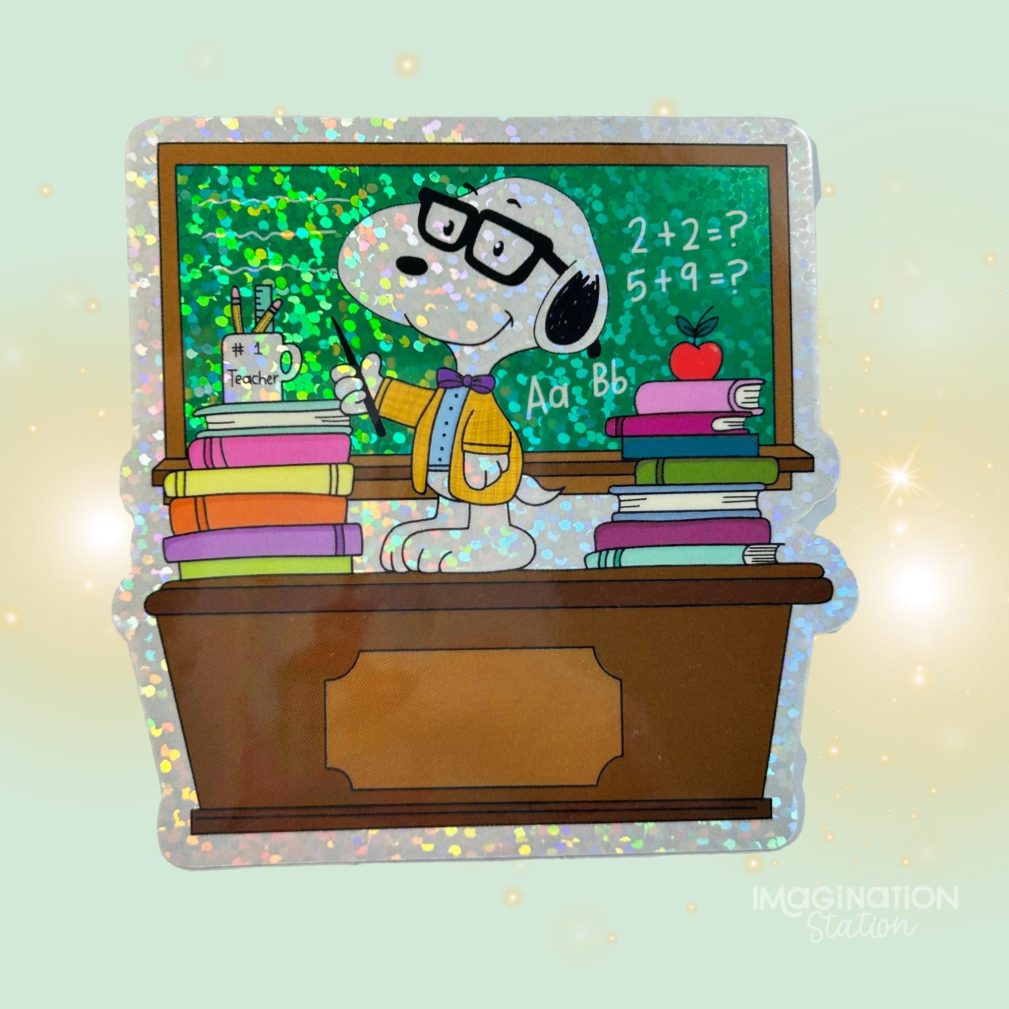 Peanuts Inspired Snoopy Teacher Sticker - Glitter Glossy Vinyl Decal ...