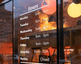 Business Opening Hours Decal - Custom Business Hours Decal - Business ...