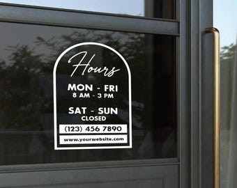 Hours Decal - Custom Store Hours Decal - Business Door Sign for Hours ...