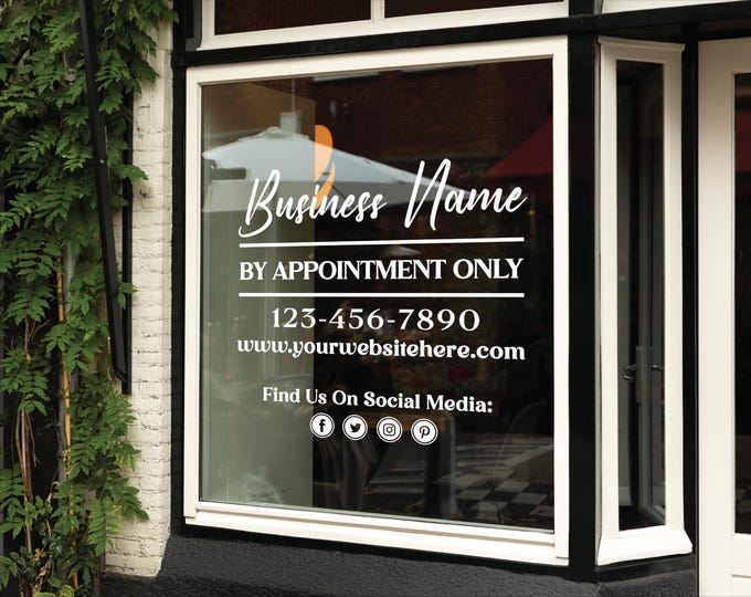 Custom Business Name Window Sign - Storefront Vinyl Sticker - Window ...