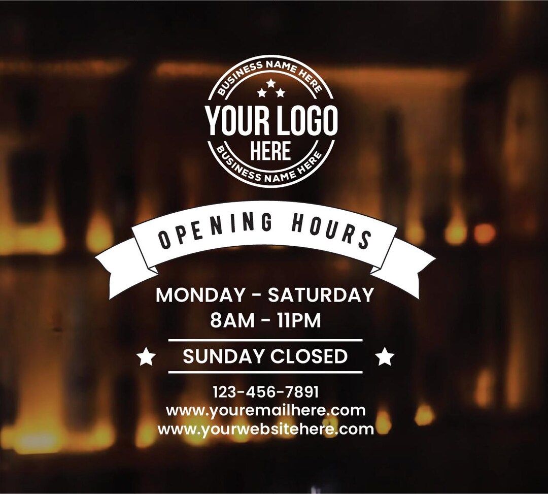 Personalized Logo Hours Decal - Custom Business Hours Decal - Business ...