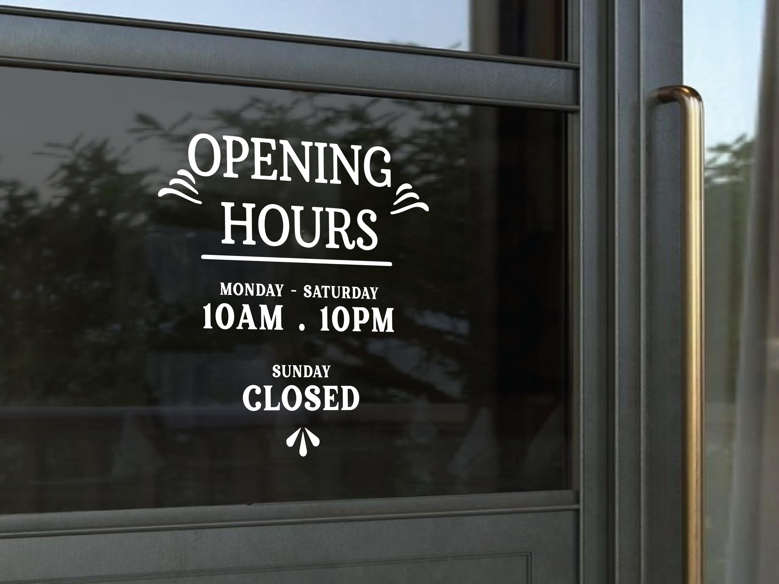 Hours Decal - Custom Store Hours Decal - Business Door Sign for Hours ...