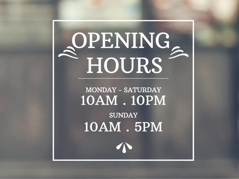 Hours Decal - Custom Store Hours Decal - Business Door Sign for Hours ...