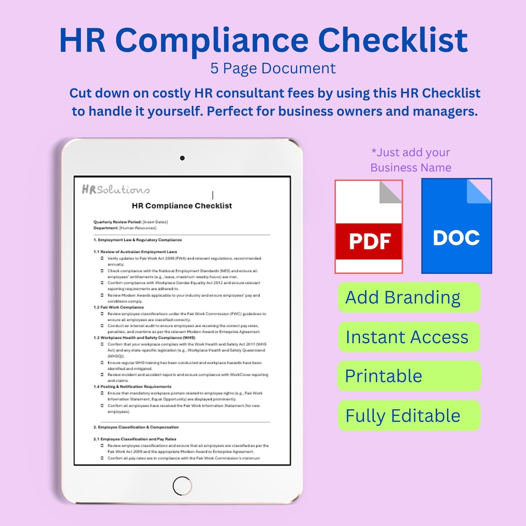 HR Compliance Checklist for Employers | Human Resources Audit Template ...