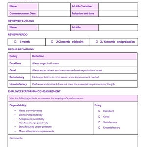 Employee Performance Review | 90-day Probationary Assessment | Employee ...