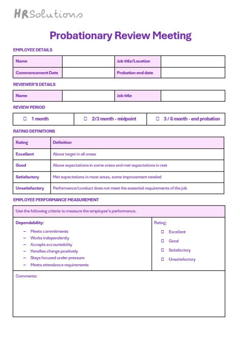 Employee Performance Review | 90-day Probationary Assessment | Employee ...