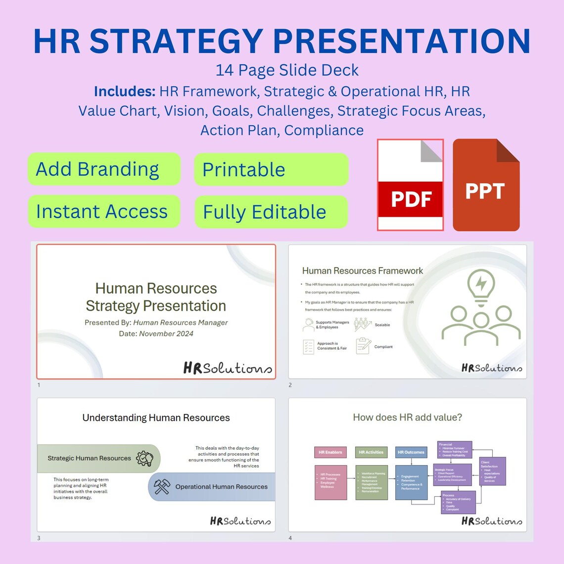HR Strategy Presentation Template | Editable Human Resources Powerpoint ...