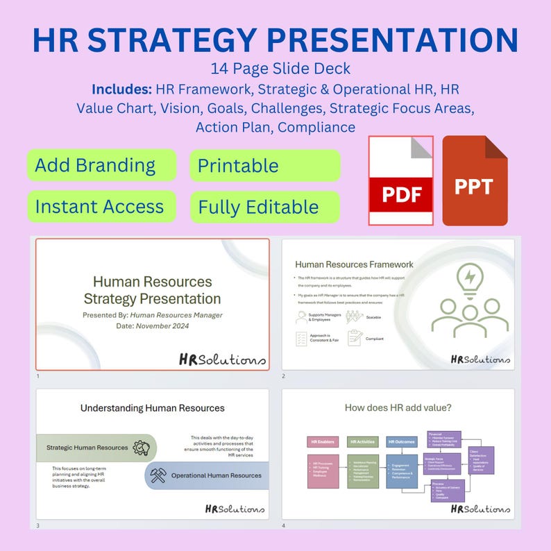 HR Strategy Presentation Template | Editable Human Resources Powerpoint ...