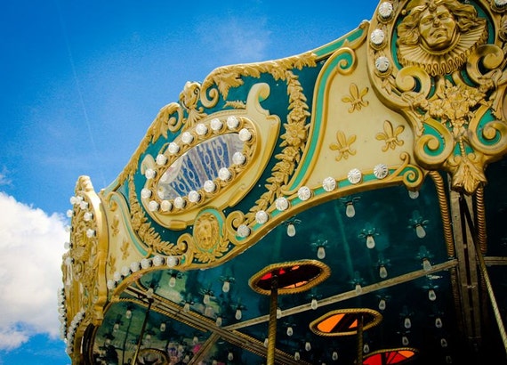 Blue and Gold Carnival Carousel merry-go-round Fine Art - Etsy