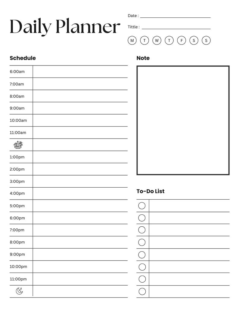 Black and White Downloadable Daily Planner, Simple PDF, Organize Your ...