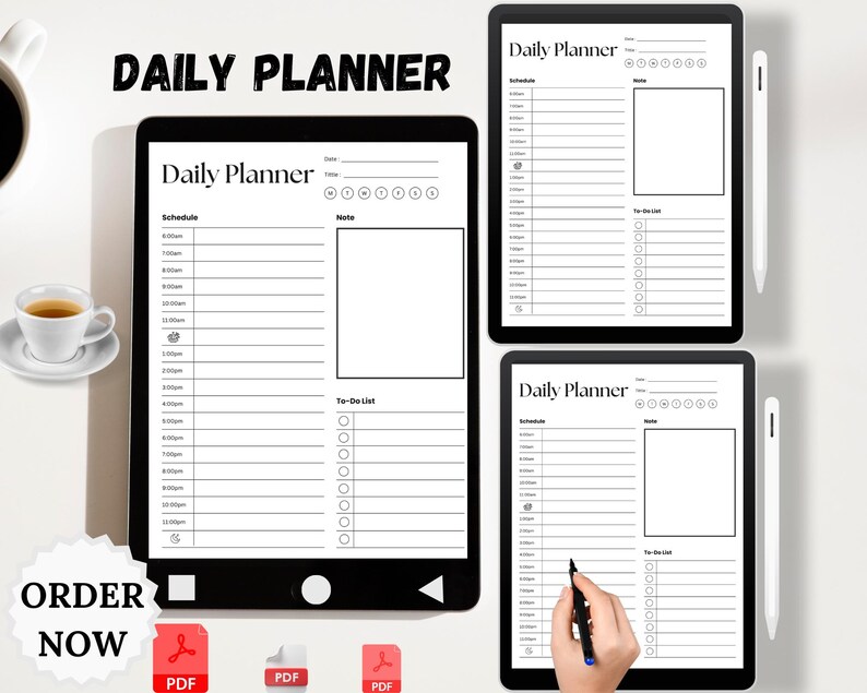 Black and White Downloadable Daily Planner, Simple PDF, Organize Your ...