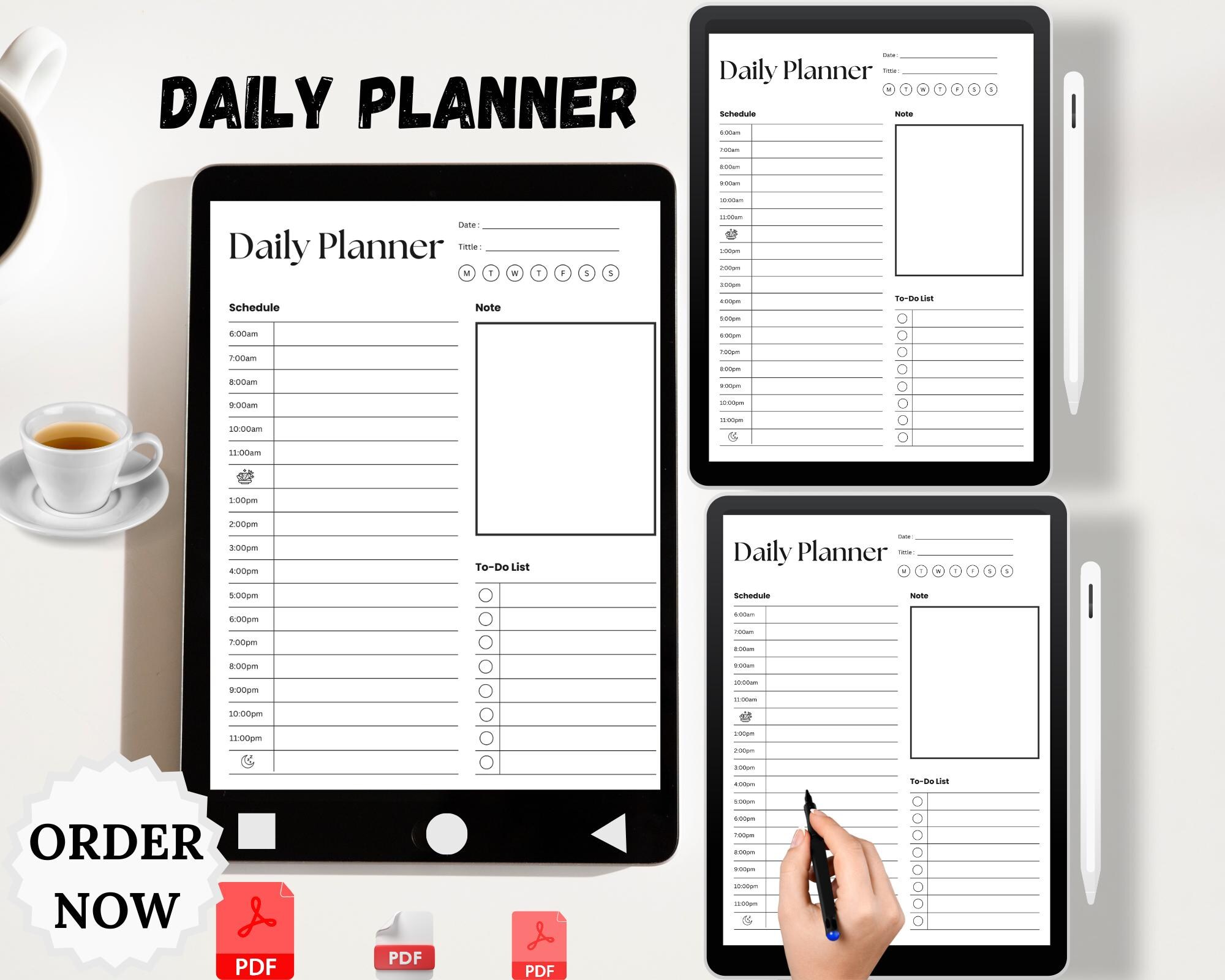 Black and White Downloadable Daily Planner, Simple PDF, Organize Your ...