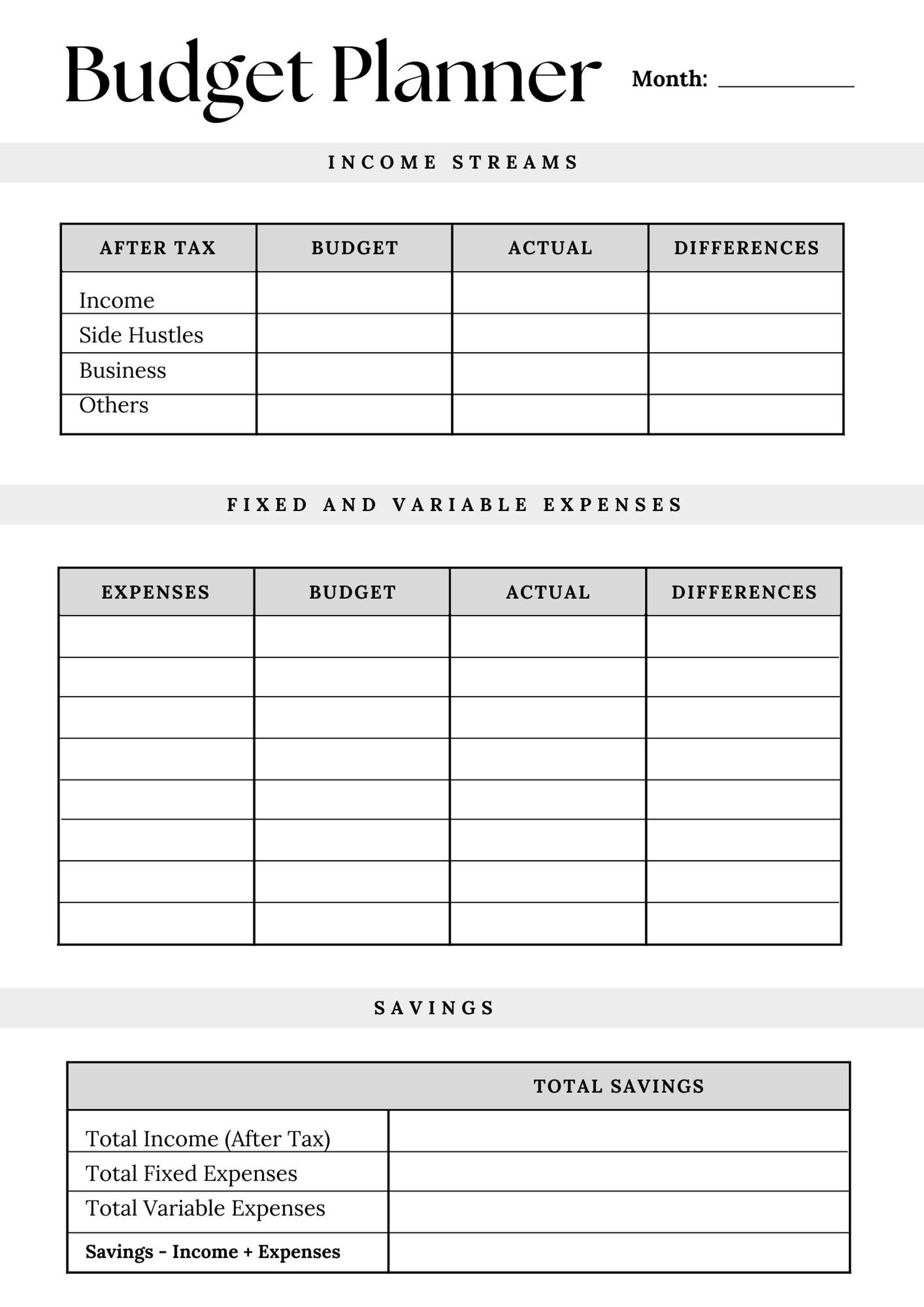 Monthly Budget Planner PDF, Clean and Professional Finance Organizer ...