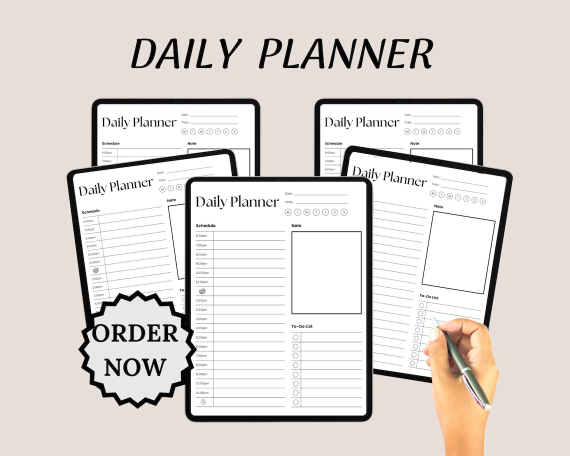 Black and White Downloadable Daily Planner, Simple PDF, Organize Your ...