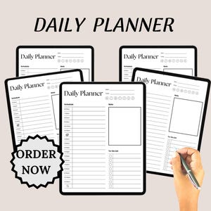 Black and White Downloadable Daily Planner, Simple PDF, Organize Your ...