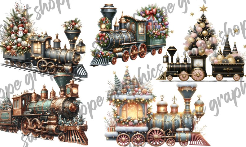 Watercolor Christmas Trains Clipart: Holiday PNG (digital Download) - Etsy