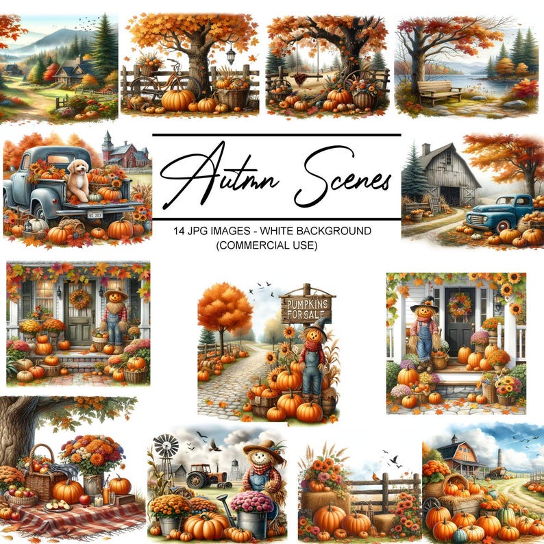 Watercolor Autumn Scenes: Printable Fall Graphics (digital Download) - Etsy