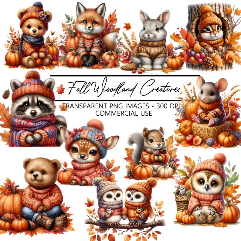 Fall Woodland Creatures, Watercolor Clipart, Autumn, Commercial Use ...