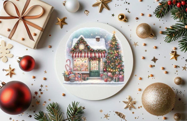 Christmas Candy Shops Watercolor Clipart, JPG, Graphics, Instant ...