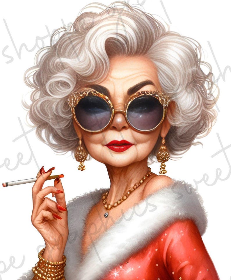 Glam-ma Christmas Watercolor Clipart, Transparent Background, Graphics ...