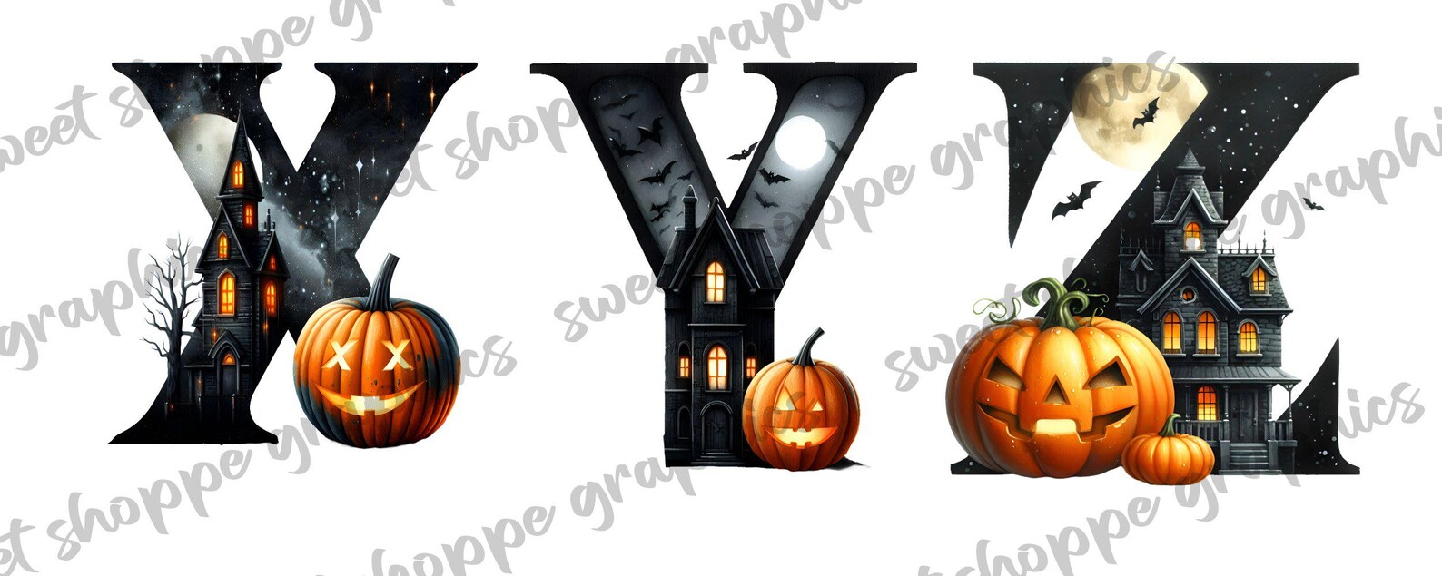 Haunted Alphabet Clipart, Haunted House Alphabet, Printable, Png ...