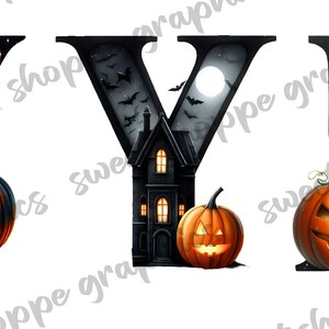 Haunted Alphabet Clipart, Haunted House Alphabet, Printable, Png ...