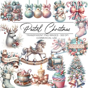 Pastel Christmas Watercolor Clipart, Transparent Background, Graphics ...