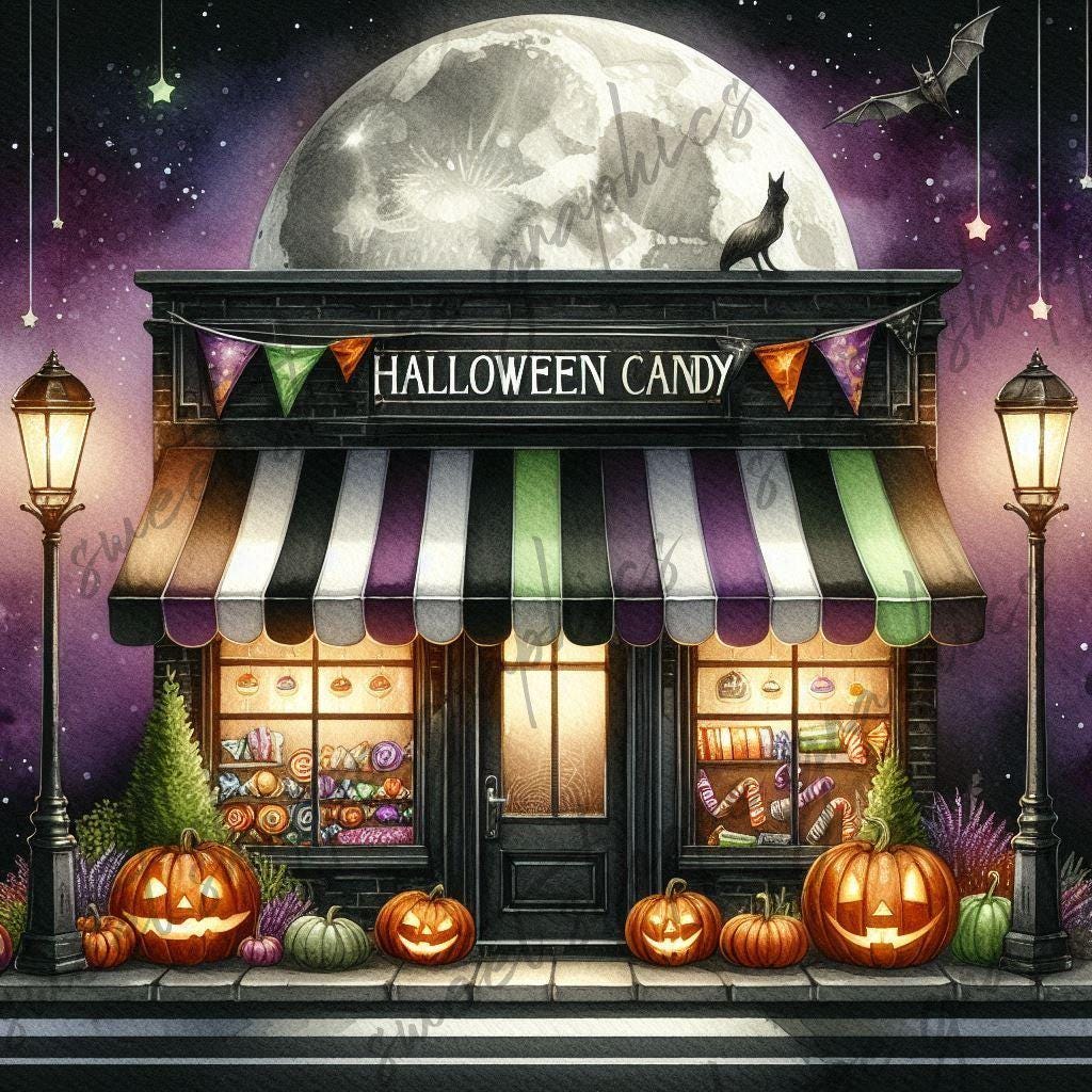 Halloween Candy Shops Watercolor Clipart: Commercial Use Graphics ...