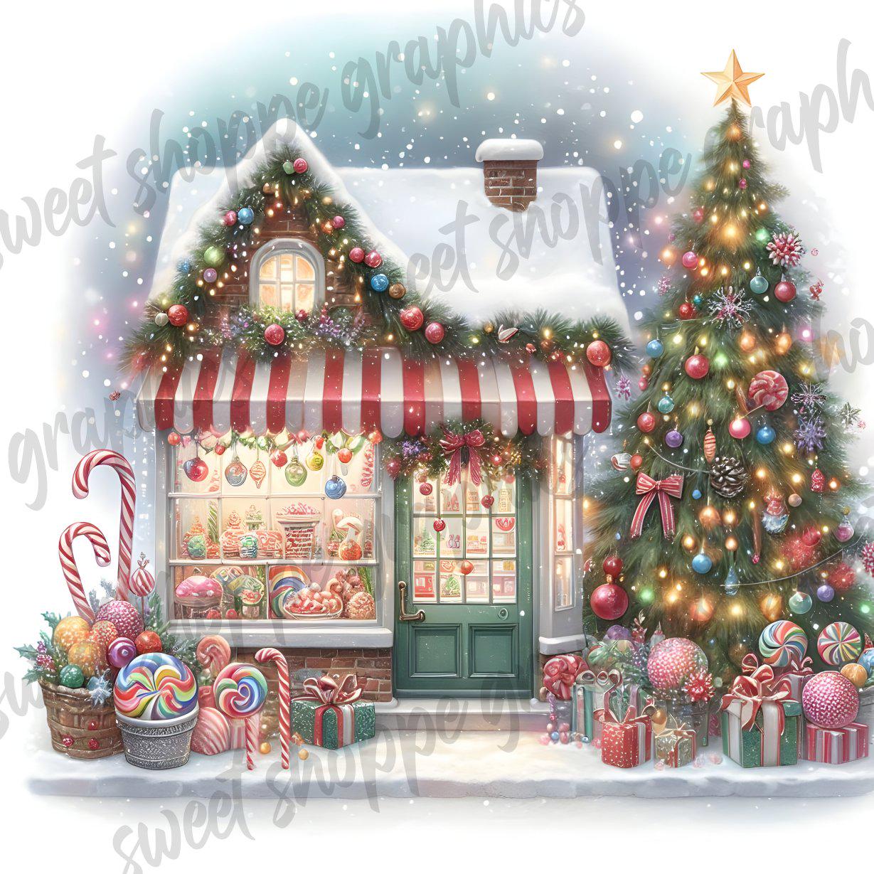 Christmas Candy Shops Watercolor Clipart, JPG, Graphics, Instant ...