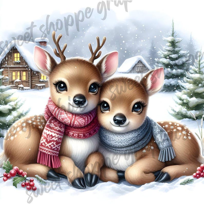 Christmas Reindeer Watercolor Clipart, JPG, Graphics, Instant Download ...