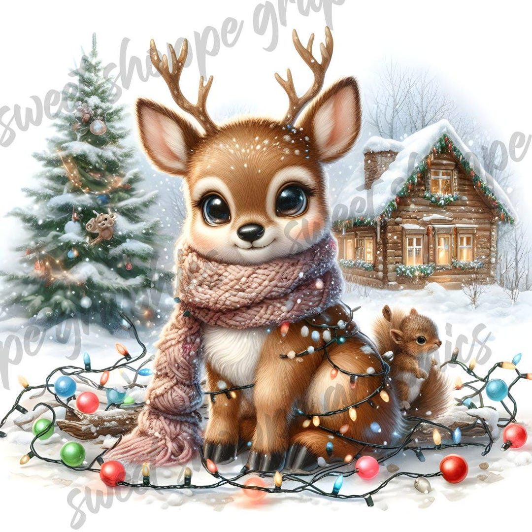 Christmas Reindeer Watercolor Clipart, JPG, Graphics, Instant Download ...
