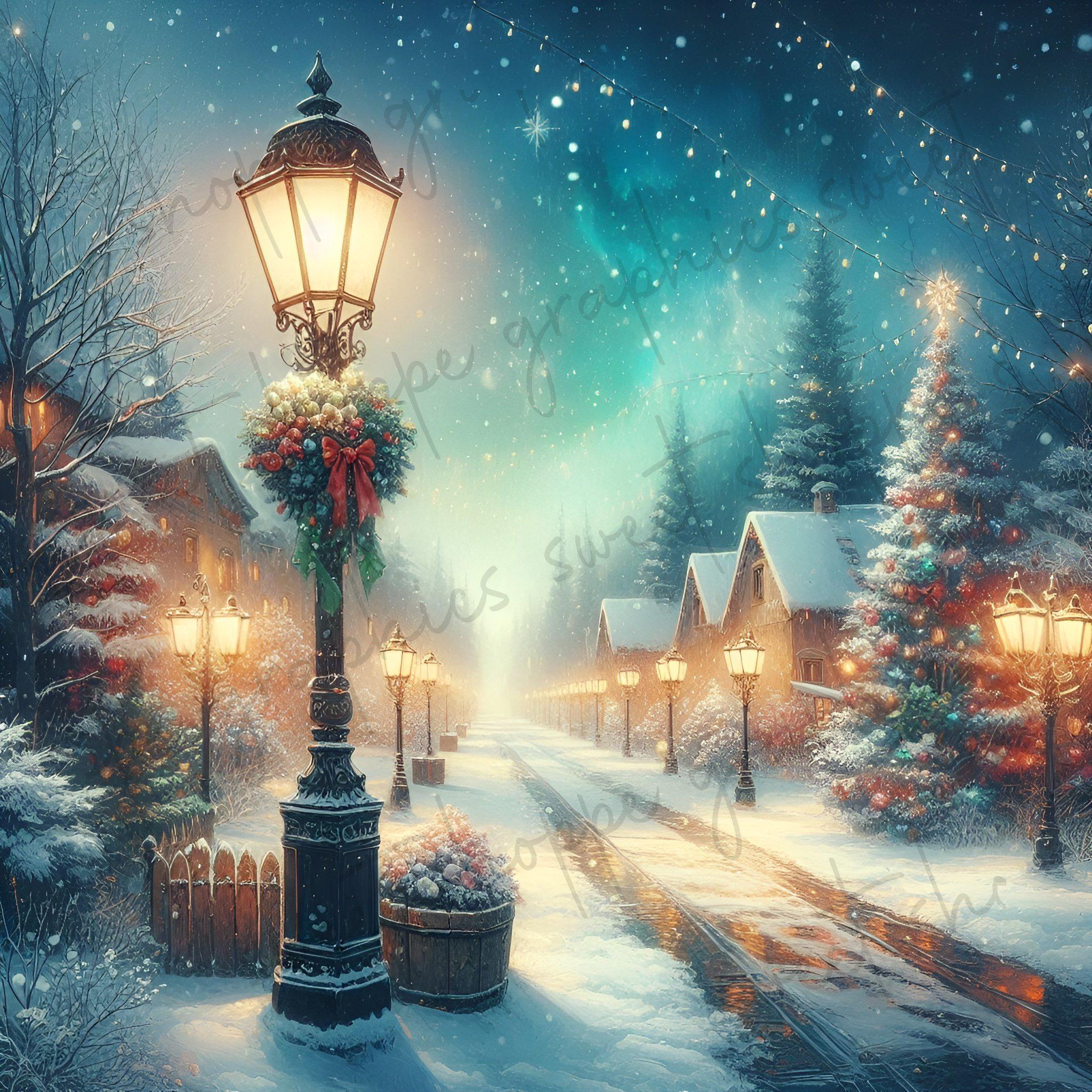 Christmas Scenes Watercolor Clipart, JPG, Graphics, Instant Download ...