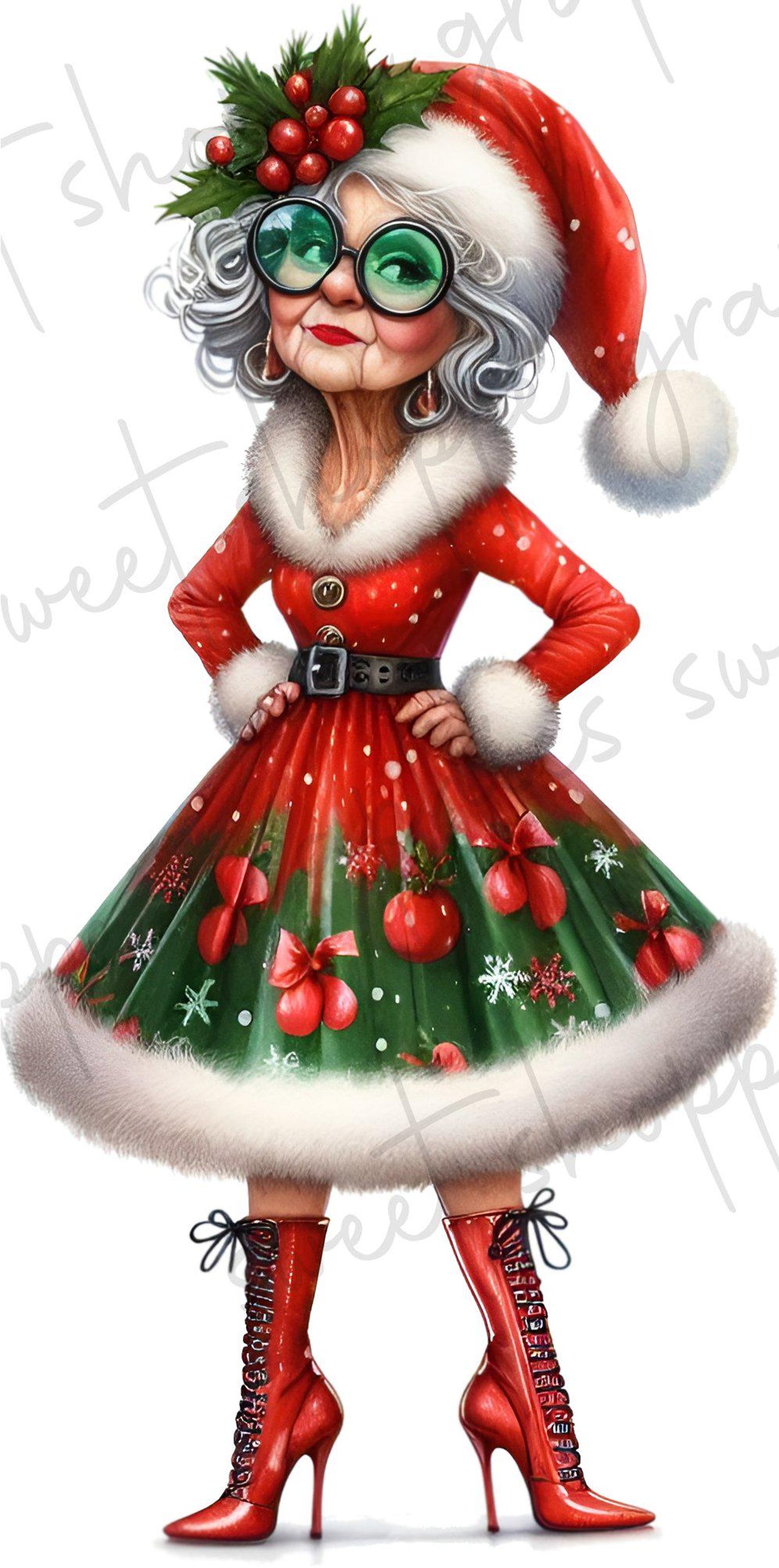 Glam-ma Christmas Watercolor Clipart, Transparent Background, Graphics ...