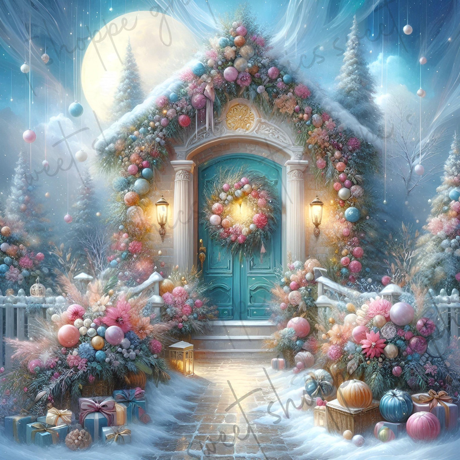 Christmas Scenes Watercolor Clipart, JPG, Graphics, Instant Download ...