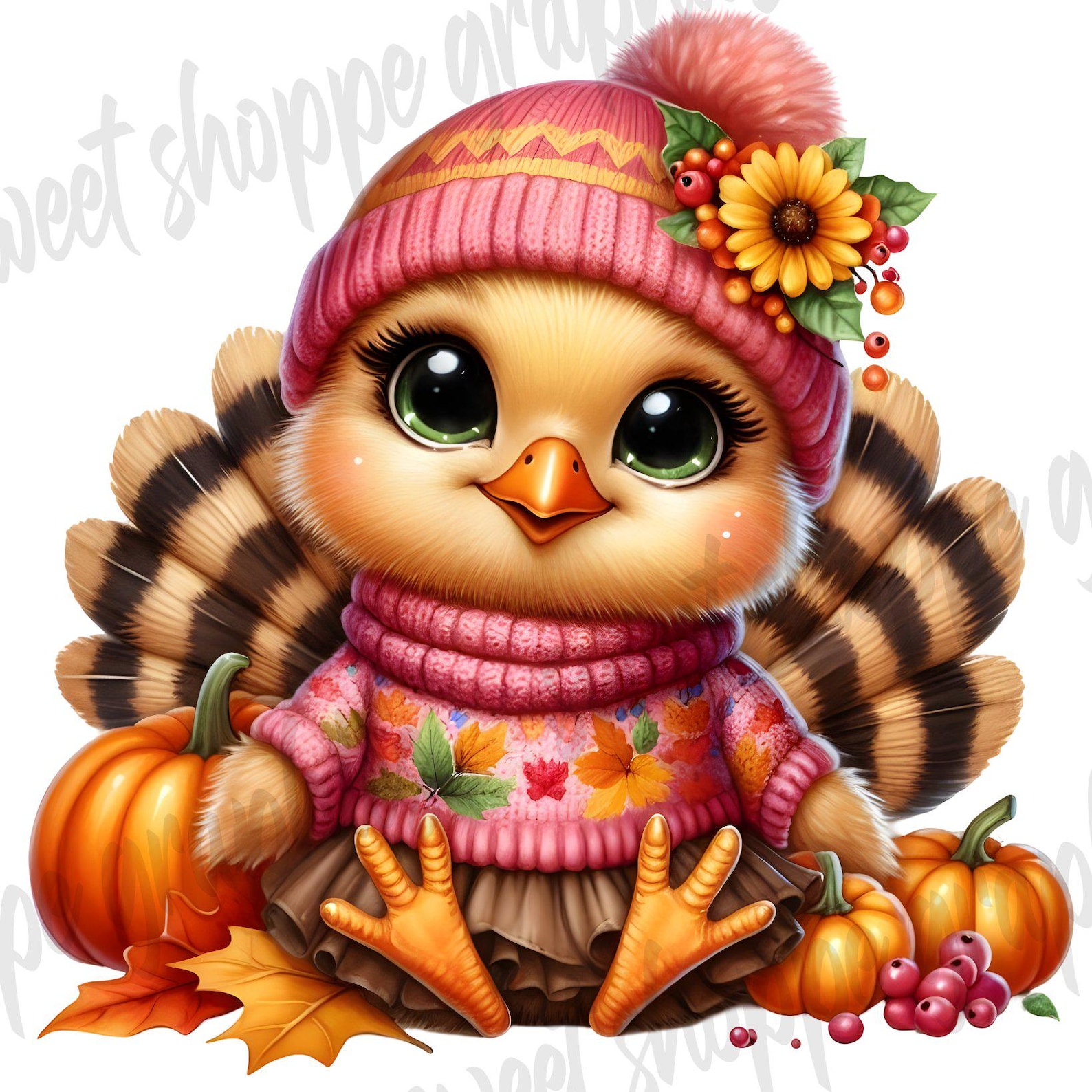 Cute Thanksgiving Turkeys, Watercolor Clipart, Printable, Png, Turkey ...