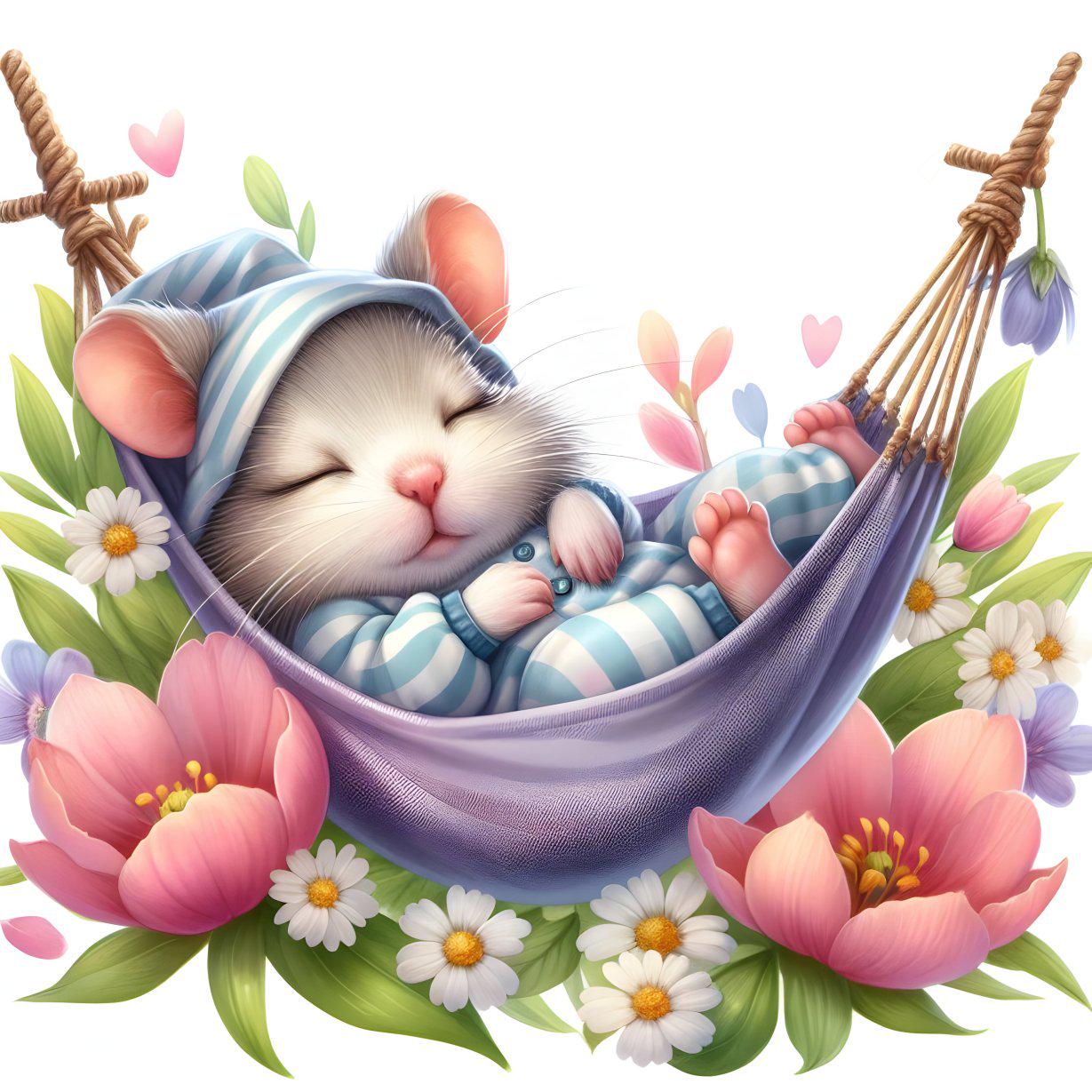 Sleeping Mice Watercolor Clipart: Adorable JPG Graphics (digital ...