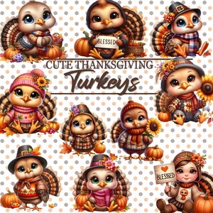 Cute Thanksgiving Turkeys, Watercolor Clipart, Printable, Png, Turkey ...