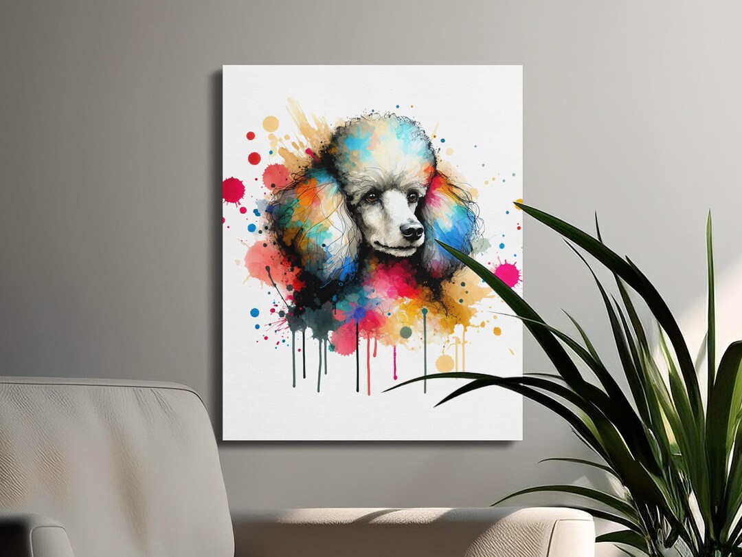 Abstract Colorful Poodle Canvas, Watercolor Dog Wall Art, Vibrant ...