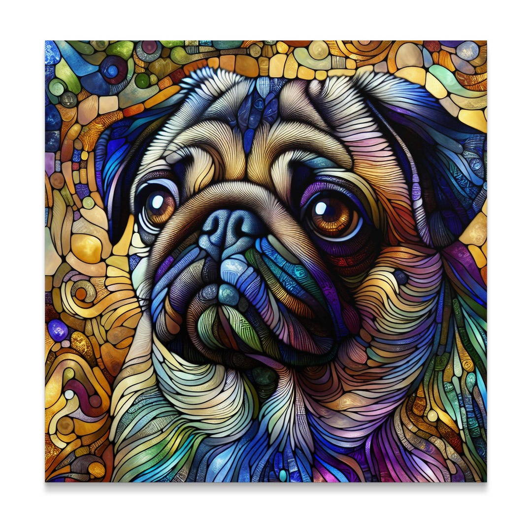 Stained Glass Pug Poster, Colorful Dog Art, Unique Pet Portrait Posters ...