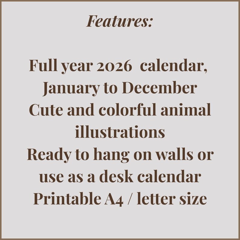 Animal 2026 Calendar | Nursery Decor (printable) - Etsy