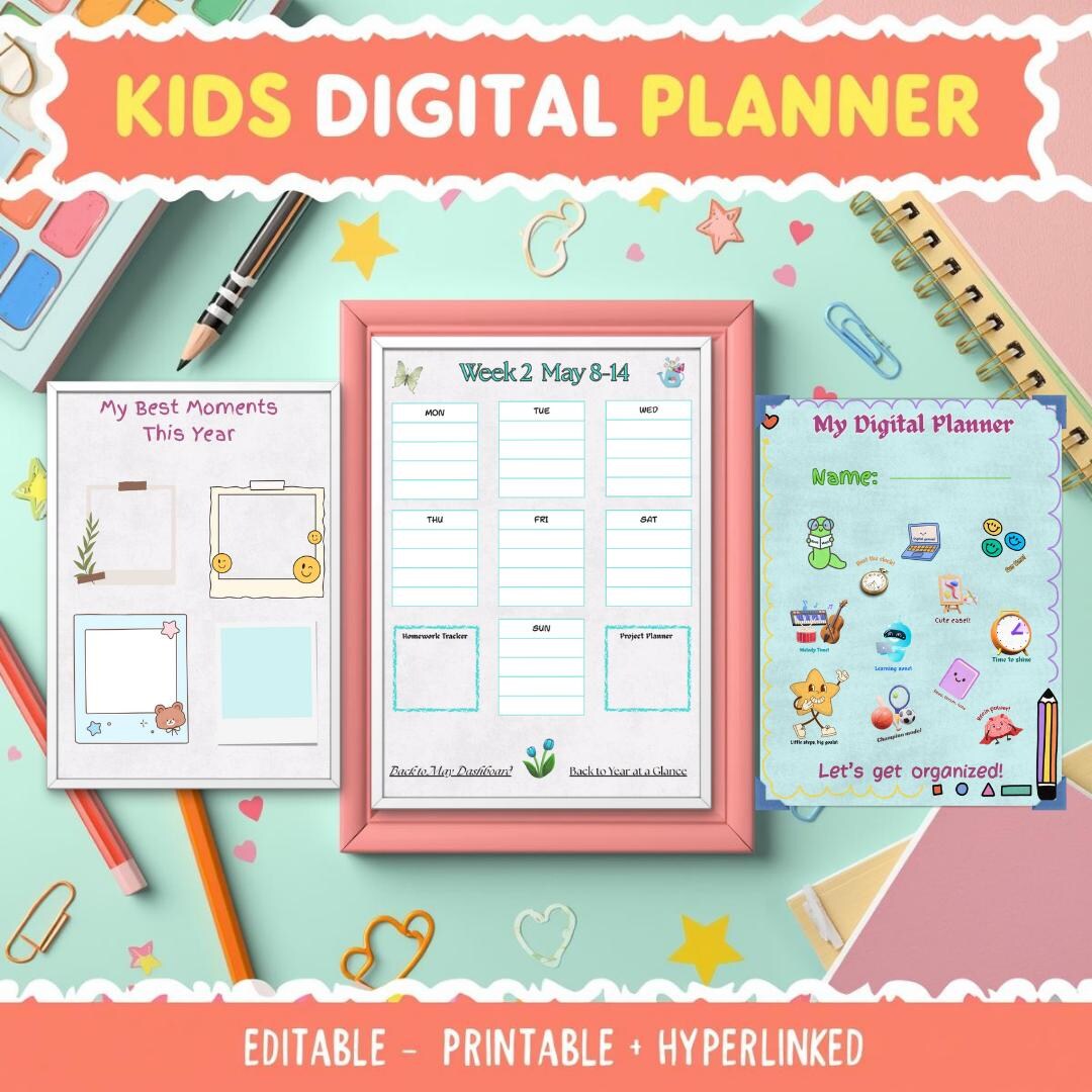 2026 Kids Digital Planner: Hyperlinked Weekly/monthly Organizer ...