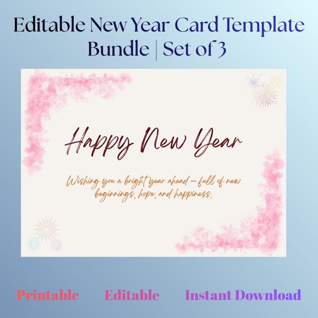Editable New Year Card Template Bundle | Printable Postcards (A6 ...