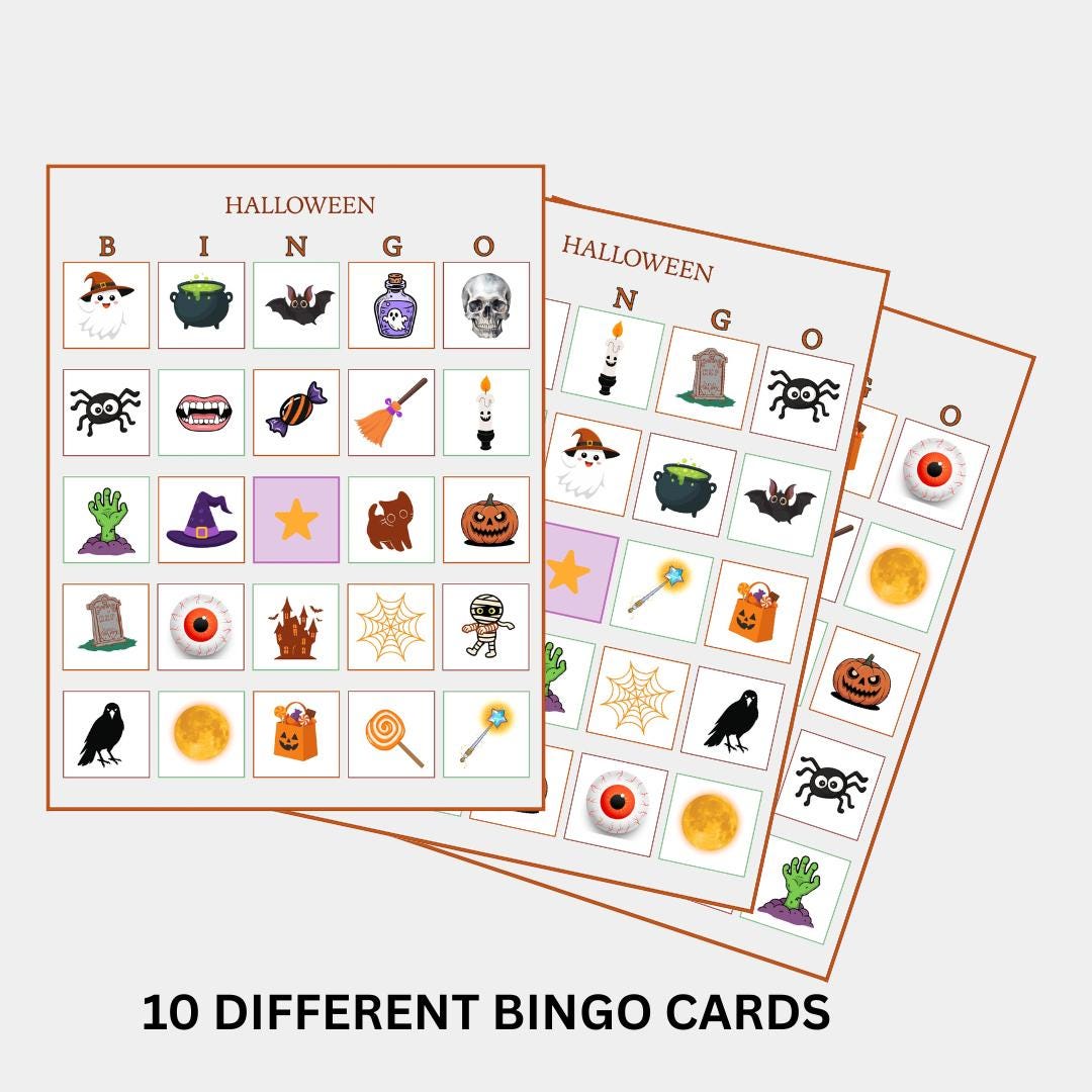 Halloween Bingo Game: 10 Unique Cards, Kids Party Activity (instant ...