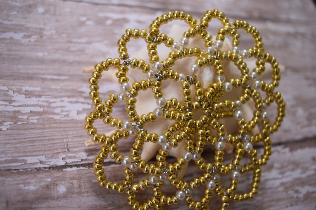 Gold Beaded Kippah - Temple Headcovering Kippah - Bat Mitzvah Kippah ...
