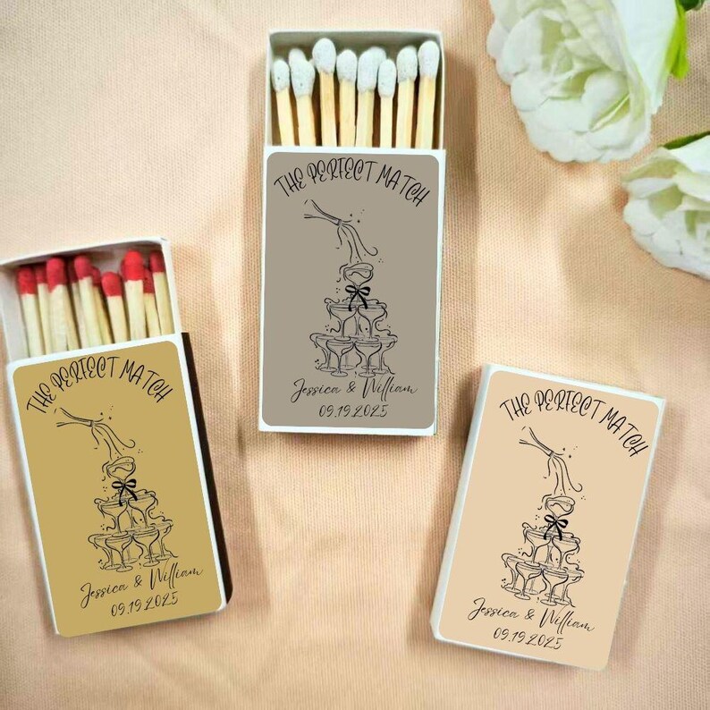 Champagne Tower Personalized Matchbox Labels, Personalized Wedding ...
