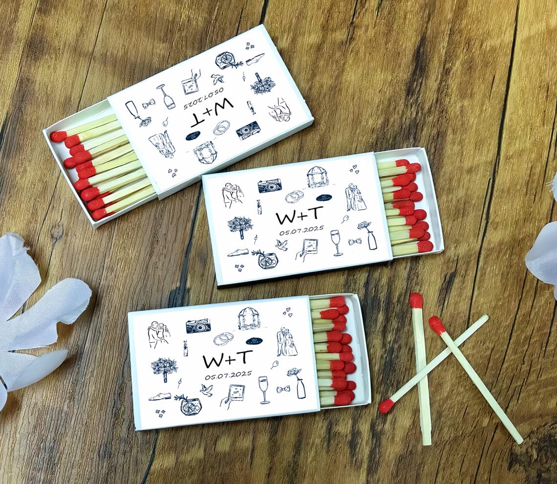 Custom Wedding Match Boxes, Wedding Favors, BULK SET OF 50 Personalized ...